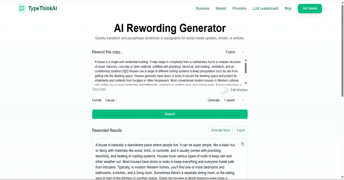Free AI Rewording Tool - Rephrase Text Instantly | TypeThinkAI