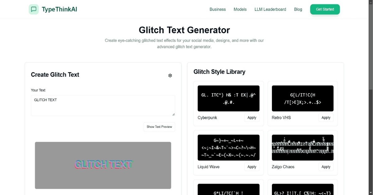 Free Glitch Text Generator - Create Cool Text Effects | TypeThinkAI