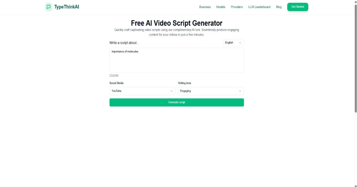 Free AI Video Script Generator - TypeThink AI